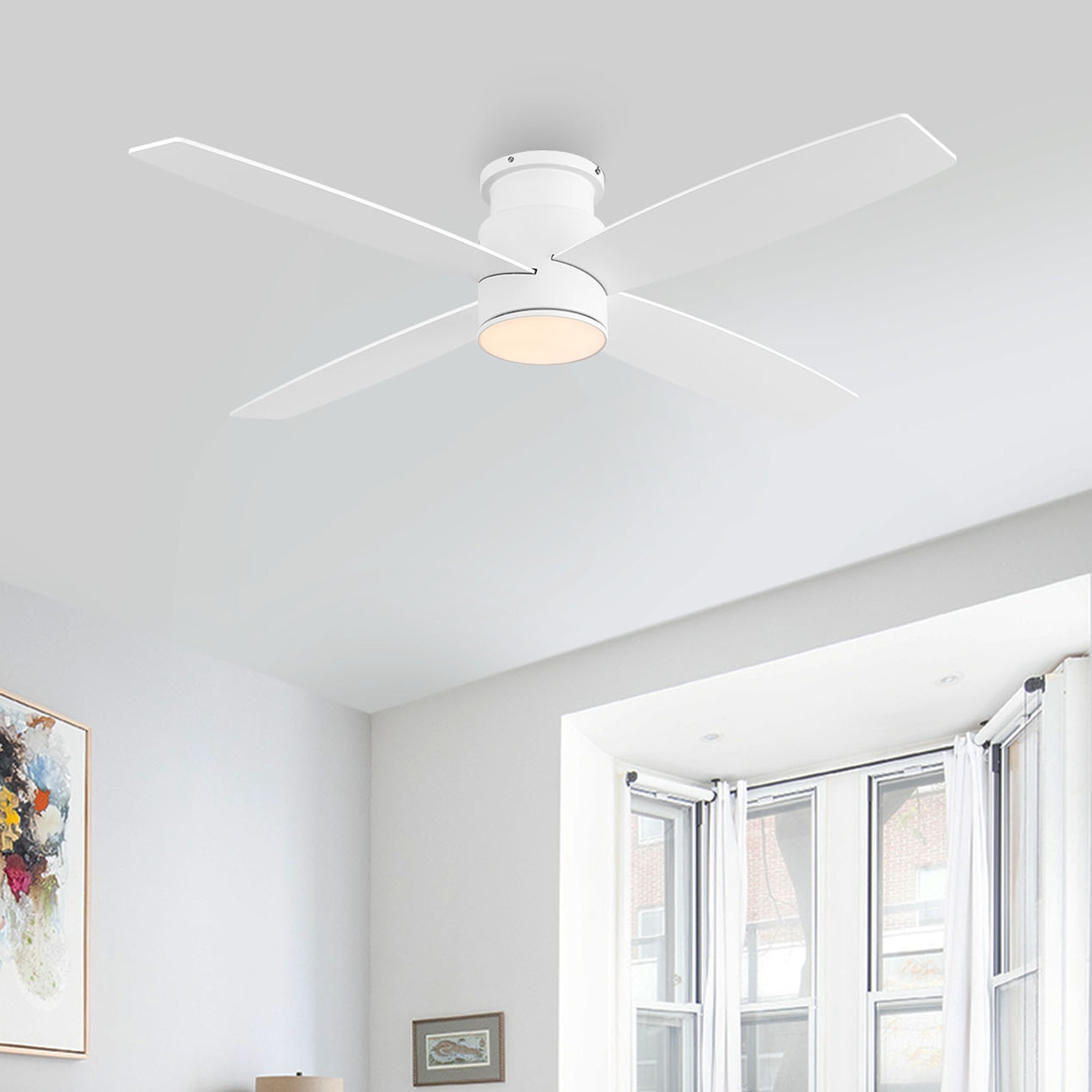Wingbo SE Flush Mount DC Ceiling Fan with Lights and Remote, 4 Reversi ...